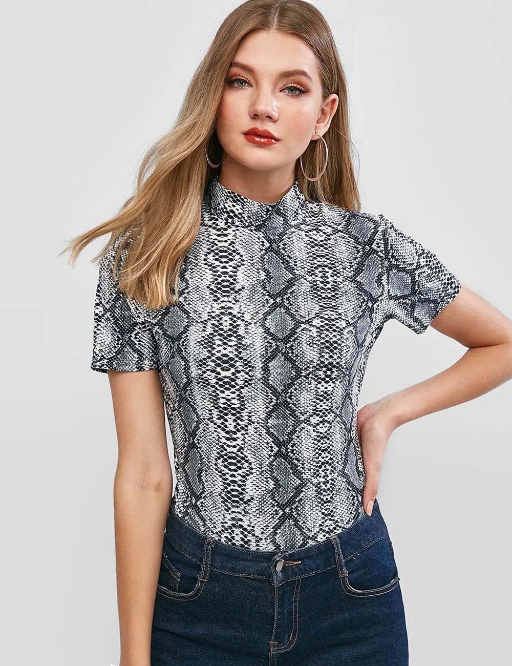 Charming Snakeskin Design Short Sleeve Bodysuit | Ohyeah888