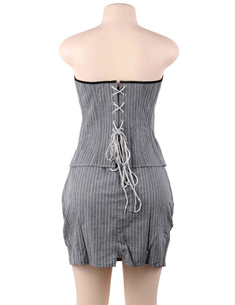 Plus Size Office Lady Pinstripe Grey Corset With Skirt | Ohyeah